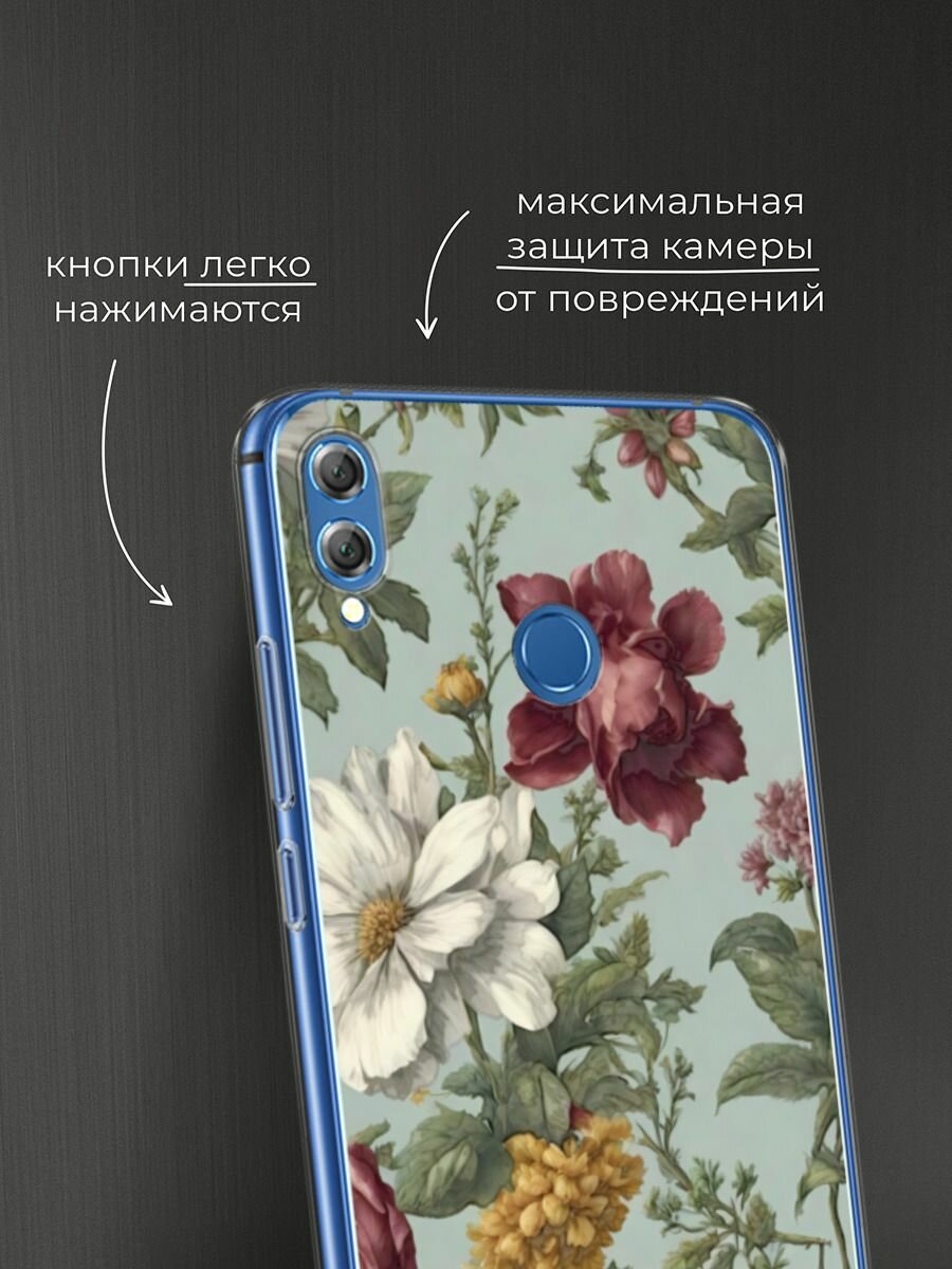 Чехол на Honor 8X / Хонор 8Х с принтом Акварельные красные цветы — фото 1