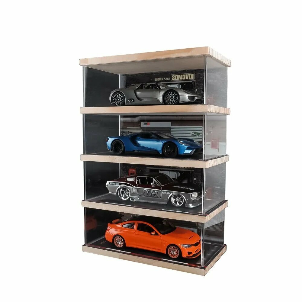 1:24 Литой четырехъярусный стенд для коллекционирования автомобилей с коробкой для демонстрации моделей гаража