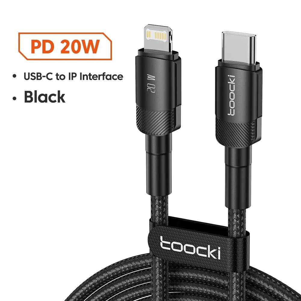 Кабель Для Быстрой Зарядки Toocki USB-C, 6A, Высокоскоростной USB-кабель Для iPhone 2m, C to L Black