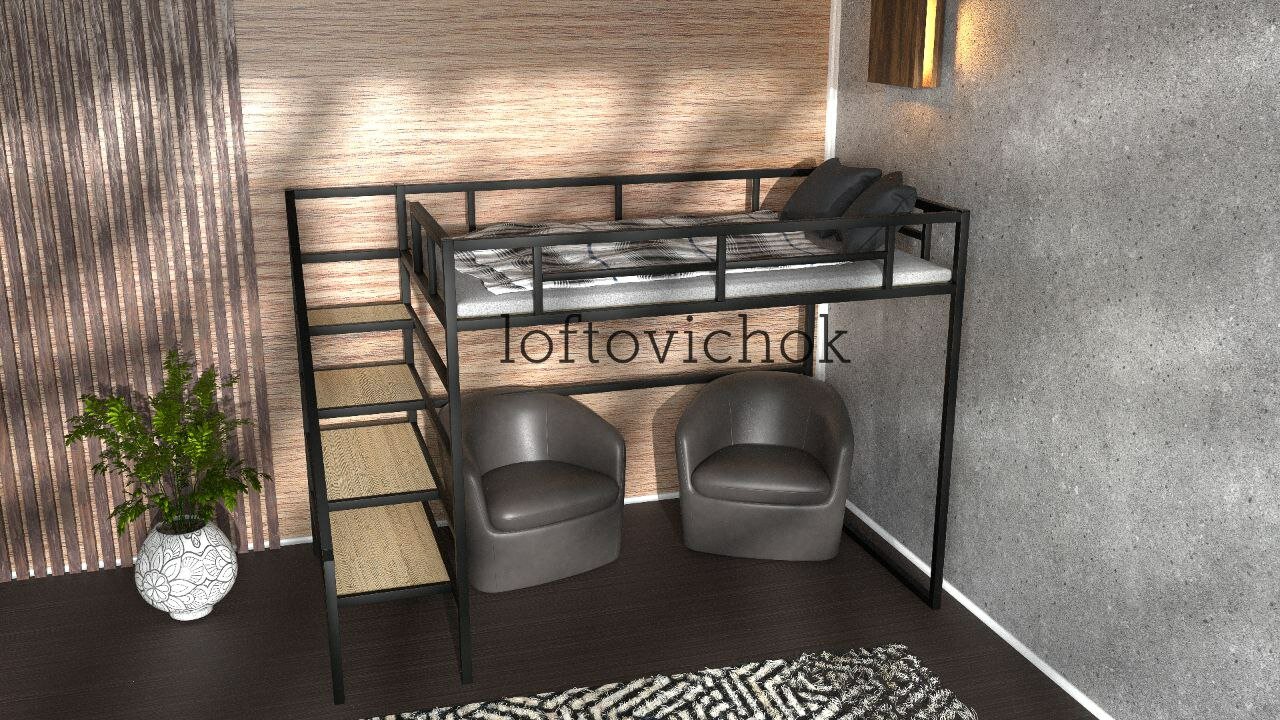 Кровать чердак "Samanta - 2 " 140*190*190 чёрная , лофт, металлическая