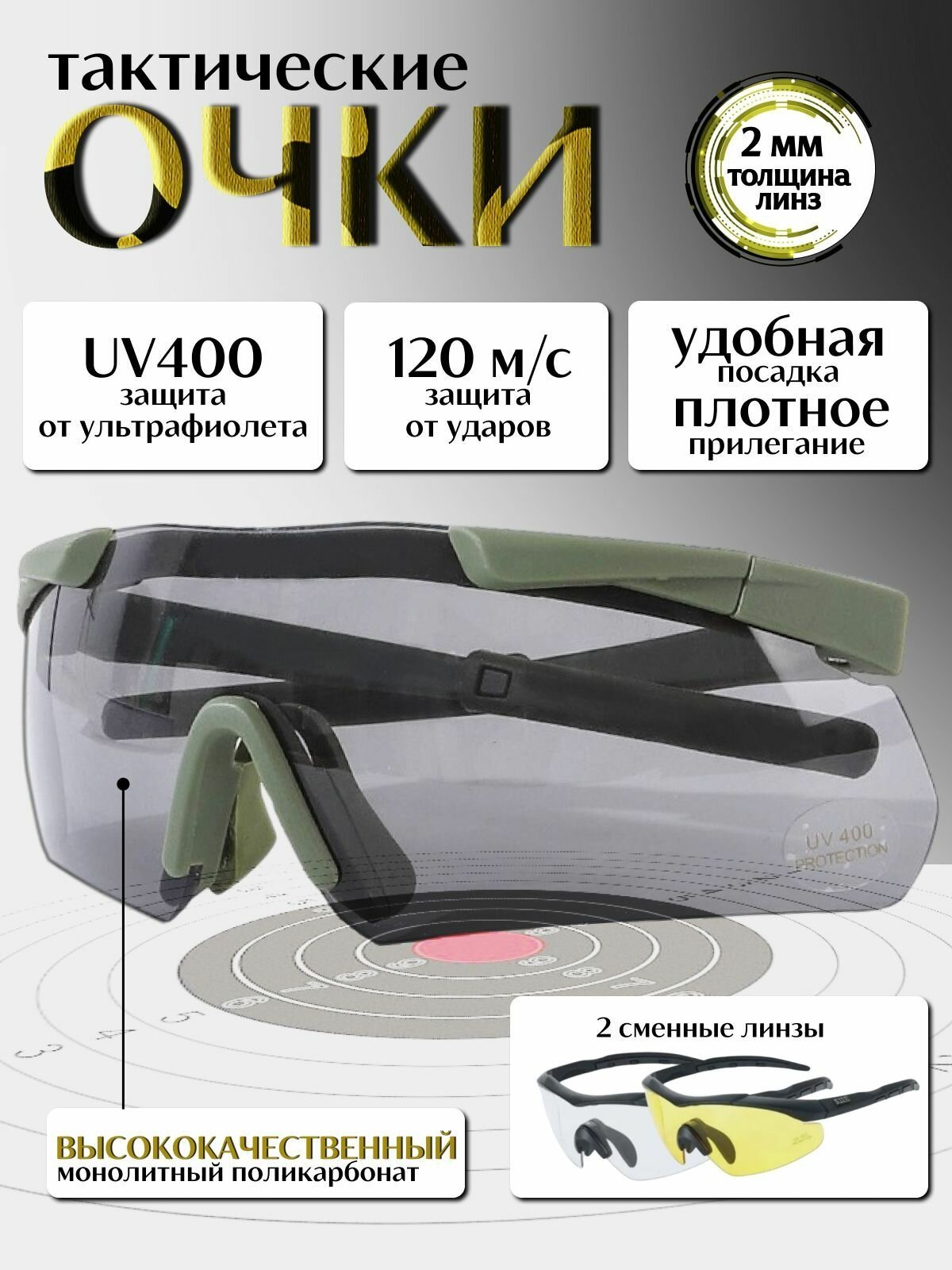 Тактические очки "Northern Way", противоосколочные, композитный материал, зеленые