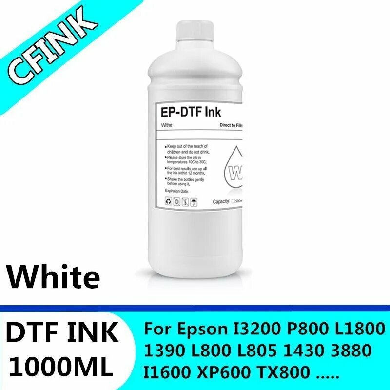 Чернила DTF чернила, EPSON i3200 R330 L800 L805 Принтер, совместимый, Белый (white), 1 шт