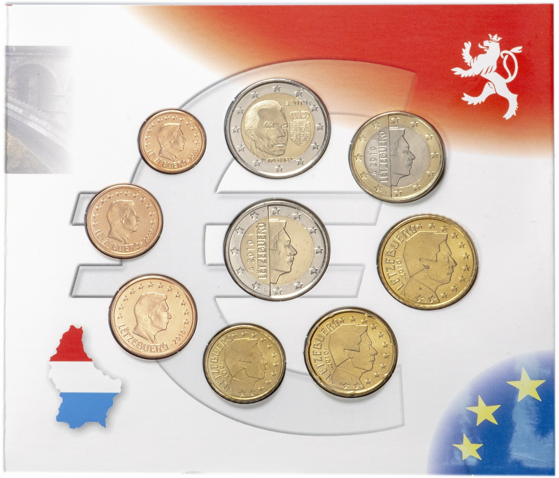 Люксембург 2010 набор евро из 9 монет в буклете, Биметалл, нордик, сталь с медным покрытием, в сохранности UNC