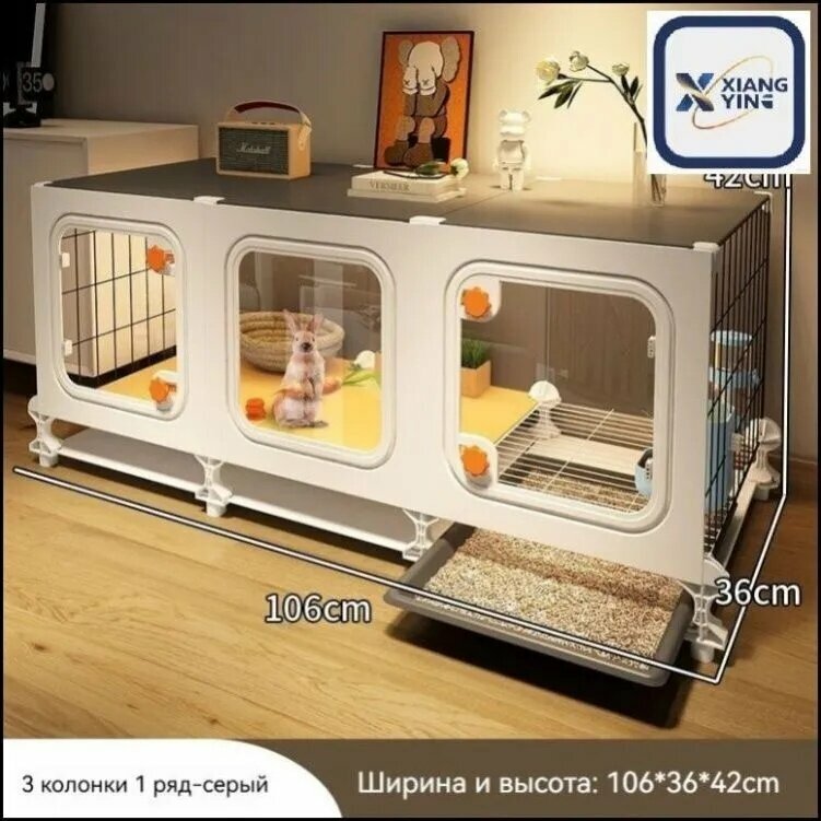 Эксклюзивная просторная клетка Катюша 106x36x42 см для содержания кроликов, грызунов и морских свинок