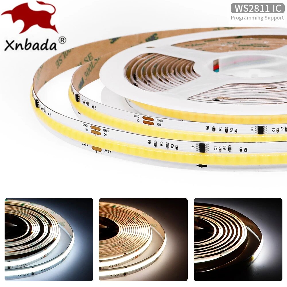 Xnbada COB SPI WS2811 адресная светодиодная лента 576 LEDs 2700K-6500K 10мм DC24V 5м
