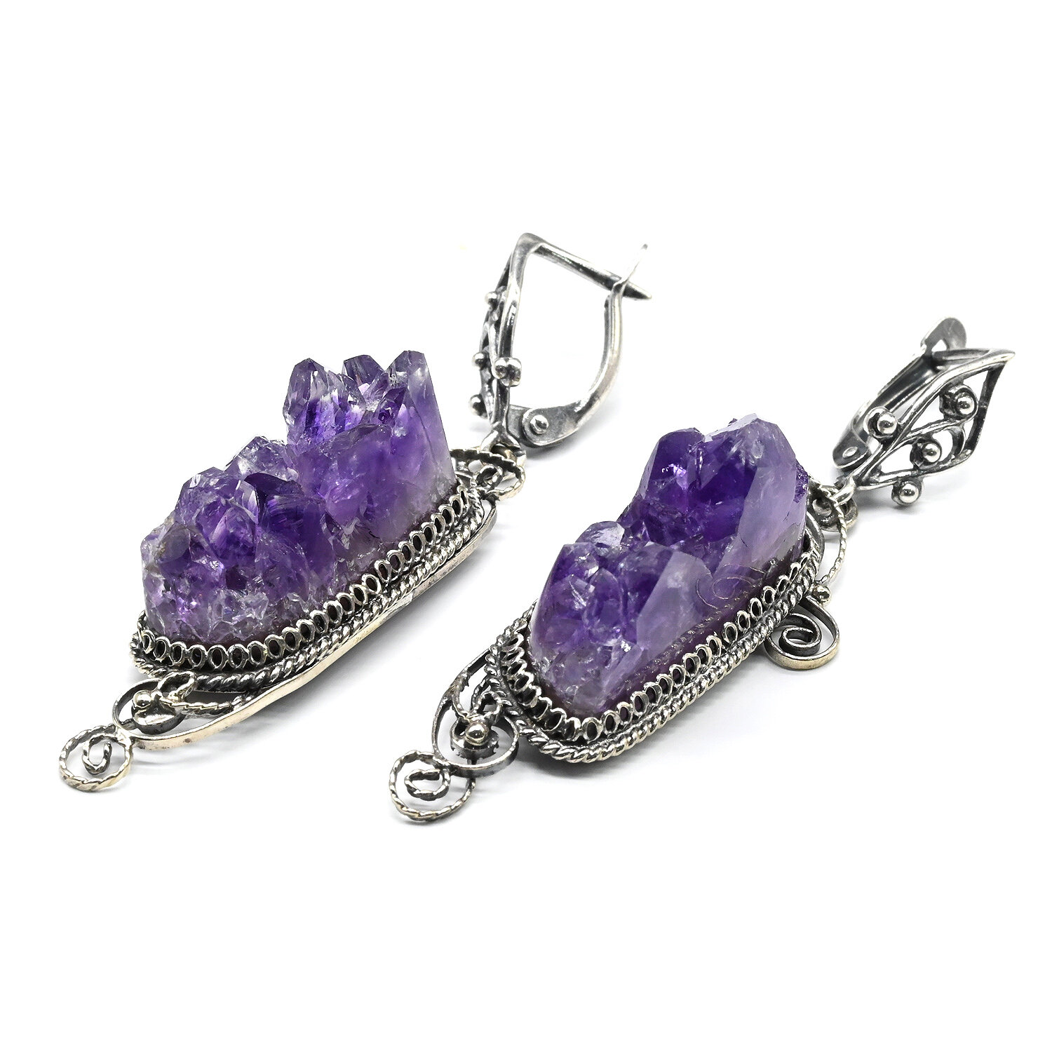 Серьги с подвесками, аметист