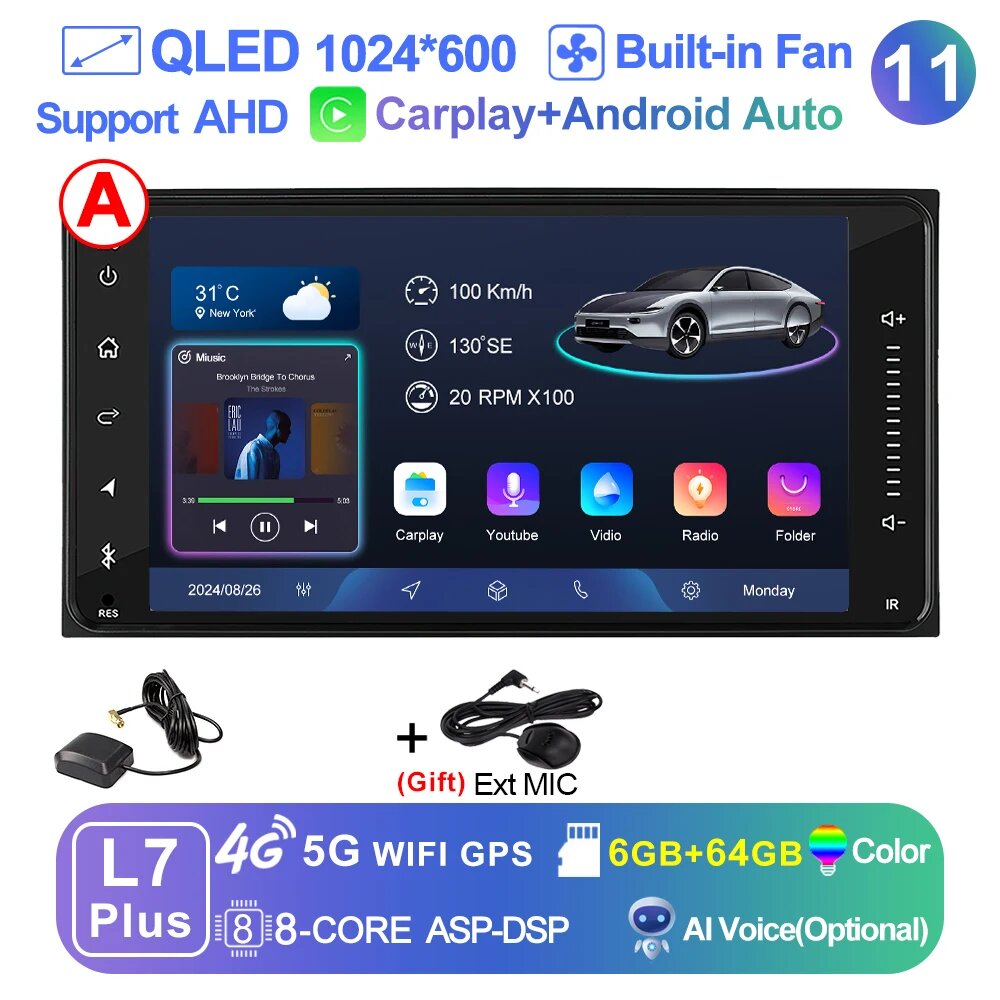 LEHX 2DIn Raido Стерео Автомобильный Android 14 Мультимедийный плеер Для toyota vios crown camry hiace corolla rav4 autoraido carplay gps dvd