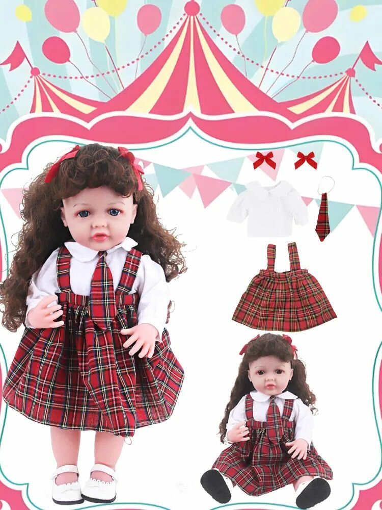 Одежда для кукол реборн 55 см. Пледовая юбка + футболка + заколка + галстук подходит для новорожденной куклы 22 дюйма.