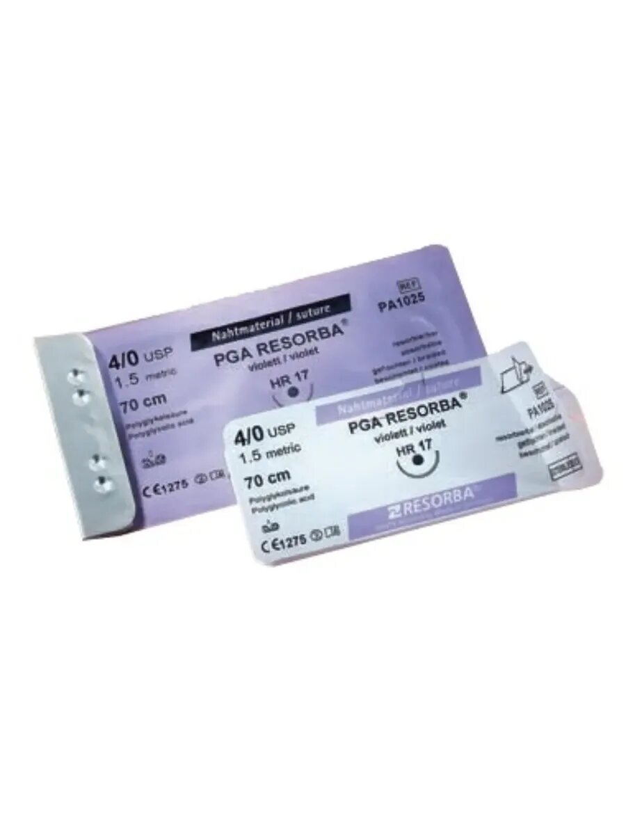 Шовный материал ПГА Ресорба DS 18,5/0 USP, 45 см неокрашен