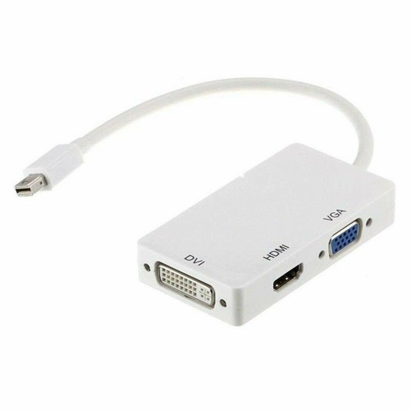 Адаптер mini dp to hdmi dvi vga 3in1 с чипсетом для macbook pro air multi monitor setup, белый
