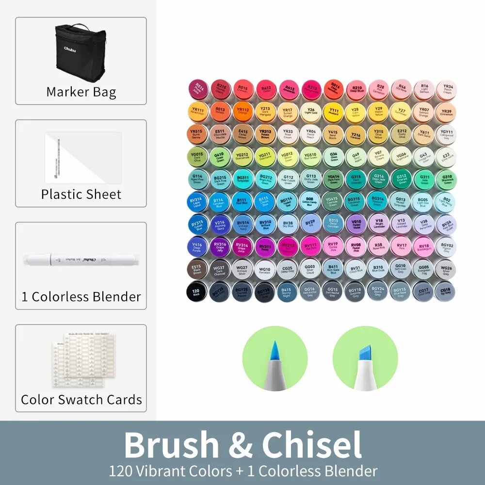 Маркеры Ohuhu Honolulu 120 цветов Brush Chisel 120 CLR