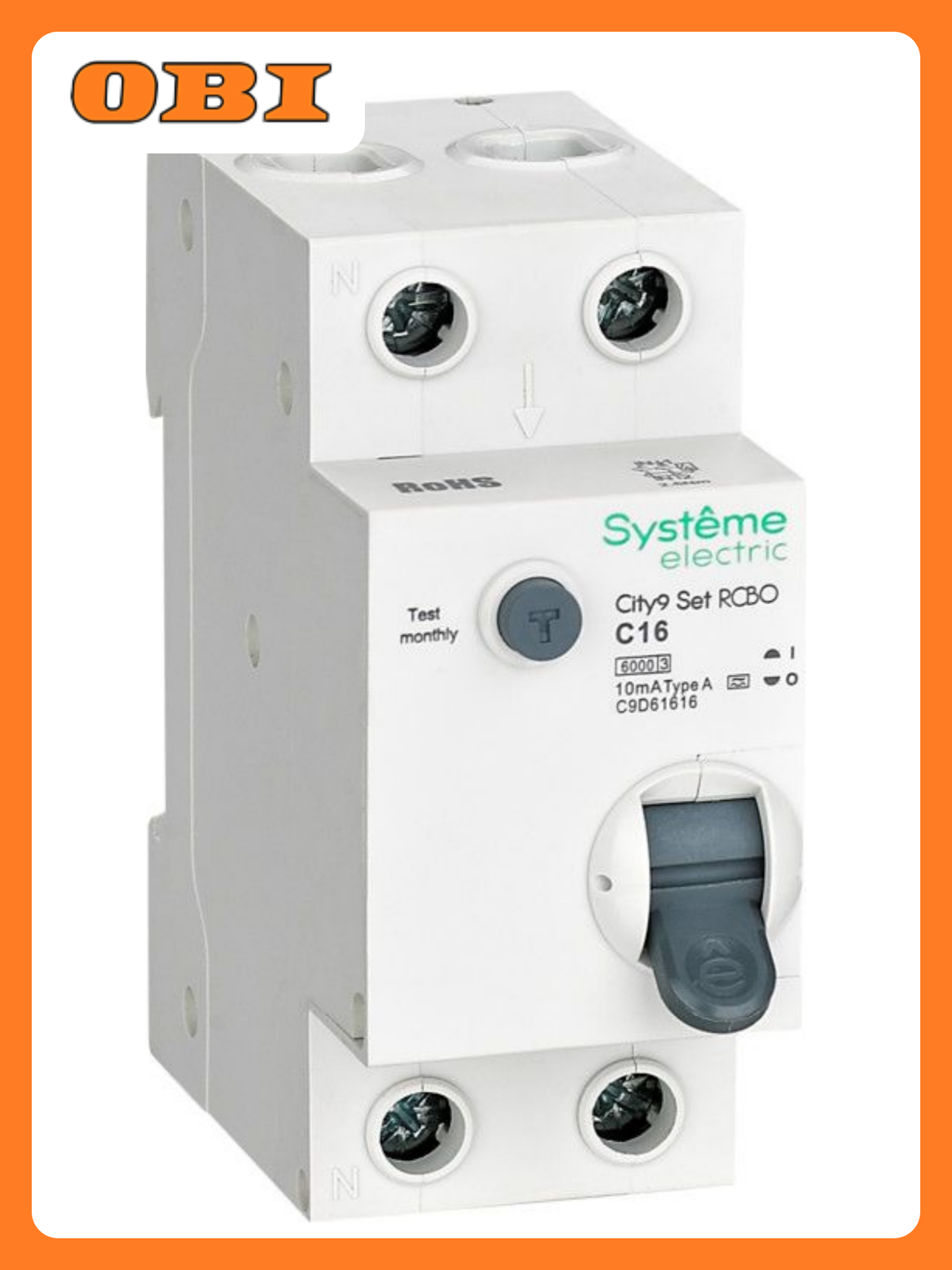 Выключатель АДТа City9 Set (АВДТ) 1P+N C 16А 6кА 10мА Тип-A 230В SE C9D61616