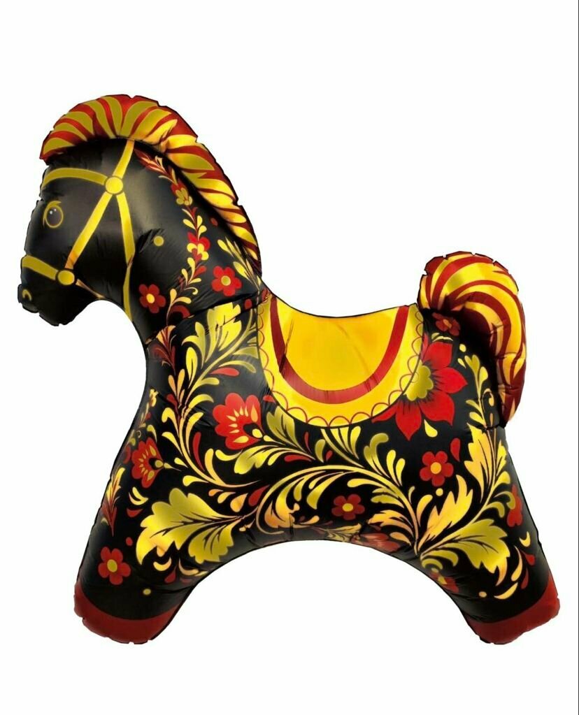 Шар (81 см) на новый год символ года 2026 Лошадка хохлома (надув воздухом/гелием) 1 шт.