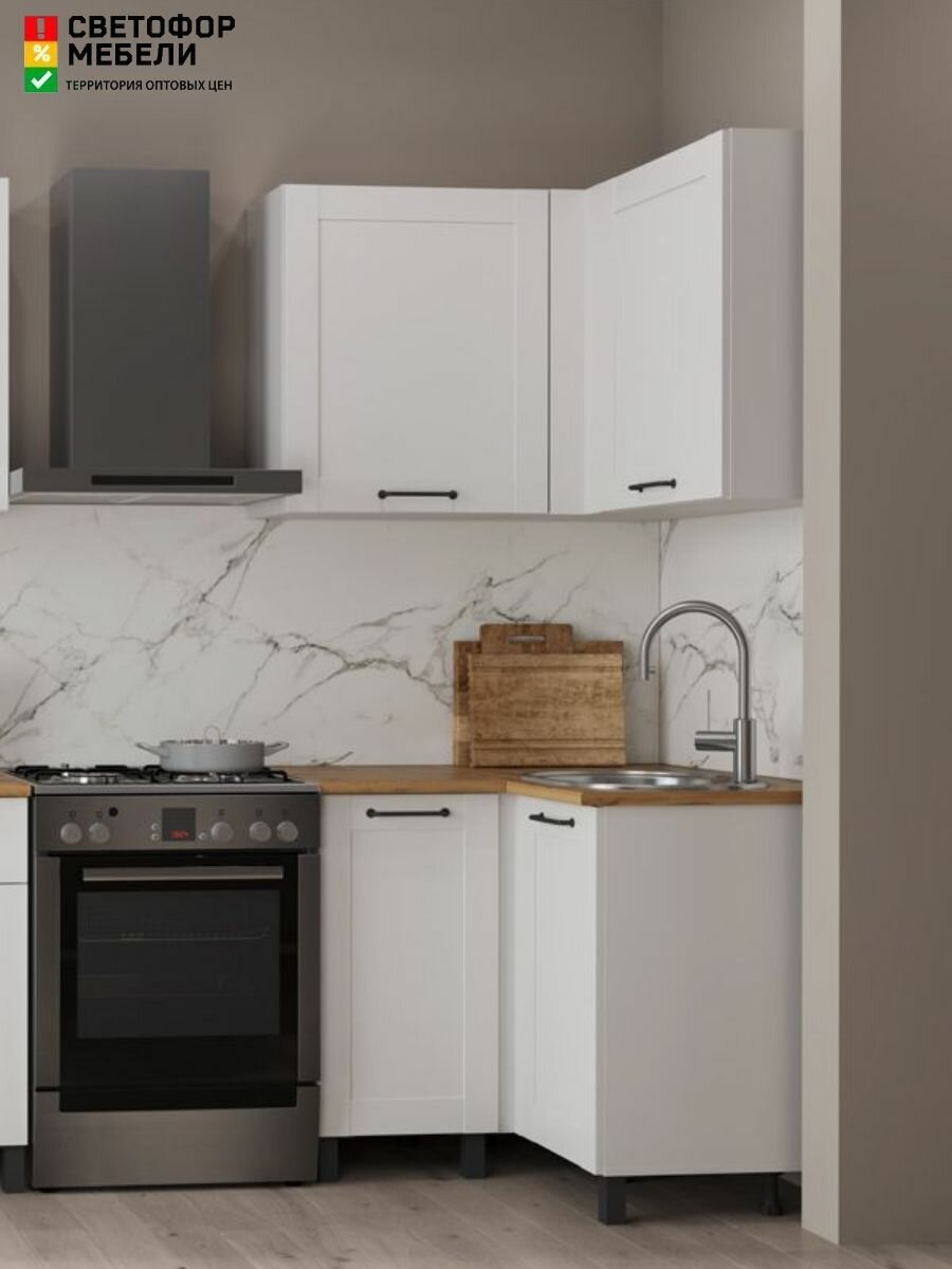 Кухонный гарнитур Мебельный рай Аризона угловой 1000х2180х1000, Белый/Дуб вотан, со столешницей