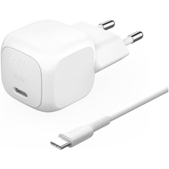 Сетевое зарядное устройство Belkin 20Вт, Wall Charger Boostcharge, USB-C, с кабелем USB-C-USB-C, 1м, белый