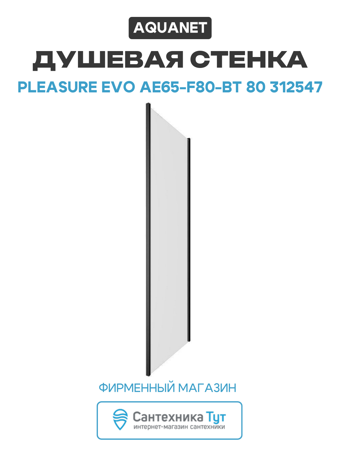 Душевая стенка Aquanet Pleasure Evo AE65-F80-BT 80 312547 профиль Черный стекло прозрачное алюминий черный Россия