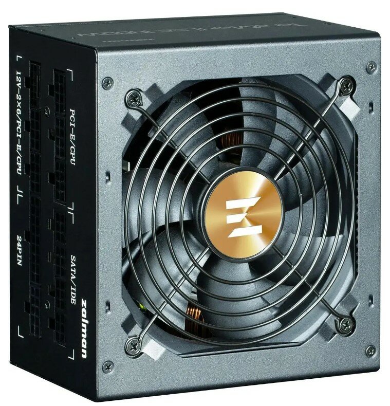 Блок питания ATX 12V Ver3.1 1000W 80+GOLD APFC 12cm fan 24pin 2x(4+4)pin 4x8pin 16pin(12VHPWR) 3xMolex+FDD 1xPCI-E 12xSATA черный ZM1000-TMX2SE ZALMAN