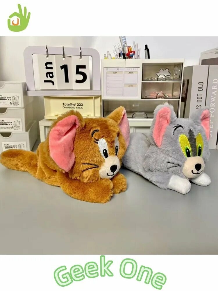 Jike плюшевый пенал-кукла для хранения в форме двух кукл - кота Тома и мышонка Джерри из "Кота и мышки