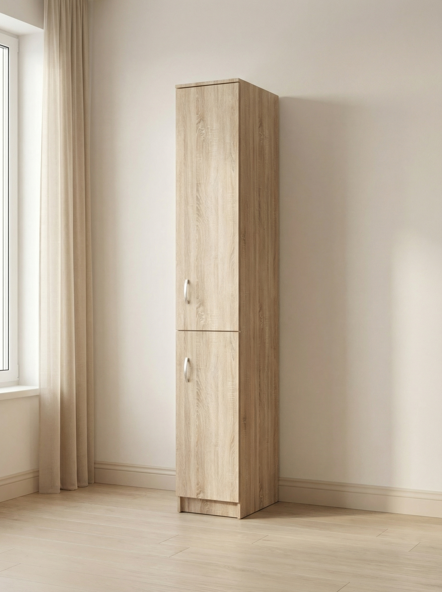 Узкий шкаф-пенал с полками Шелли-14 с 5 полками, ШхГхВ: 30х50х210 см