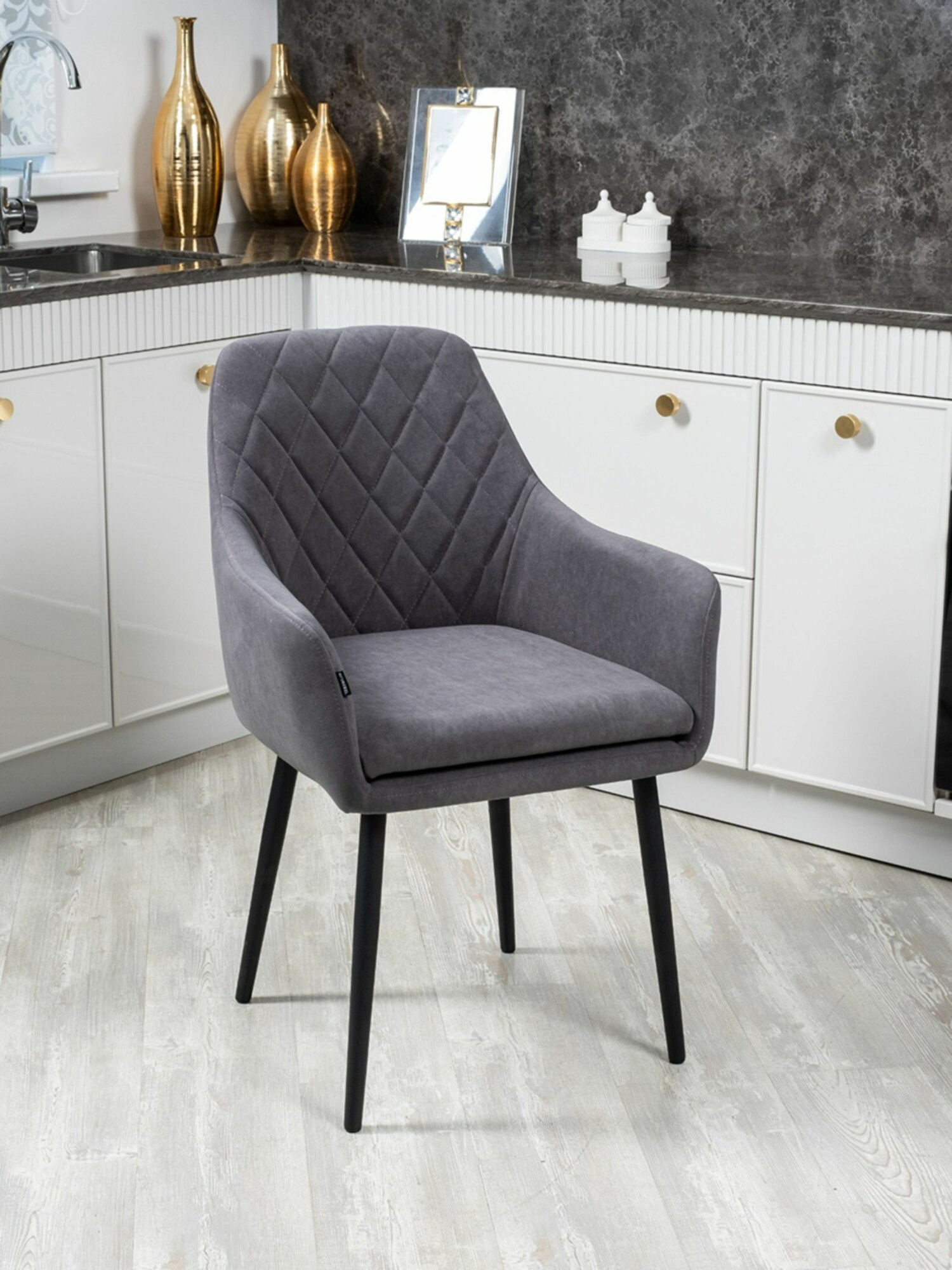 Стул для кухни и гостиной Ар-Деко в цвете графит, стул кухонный