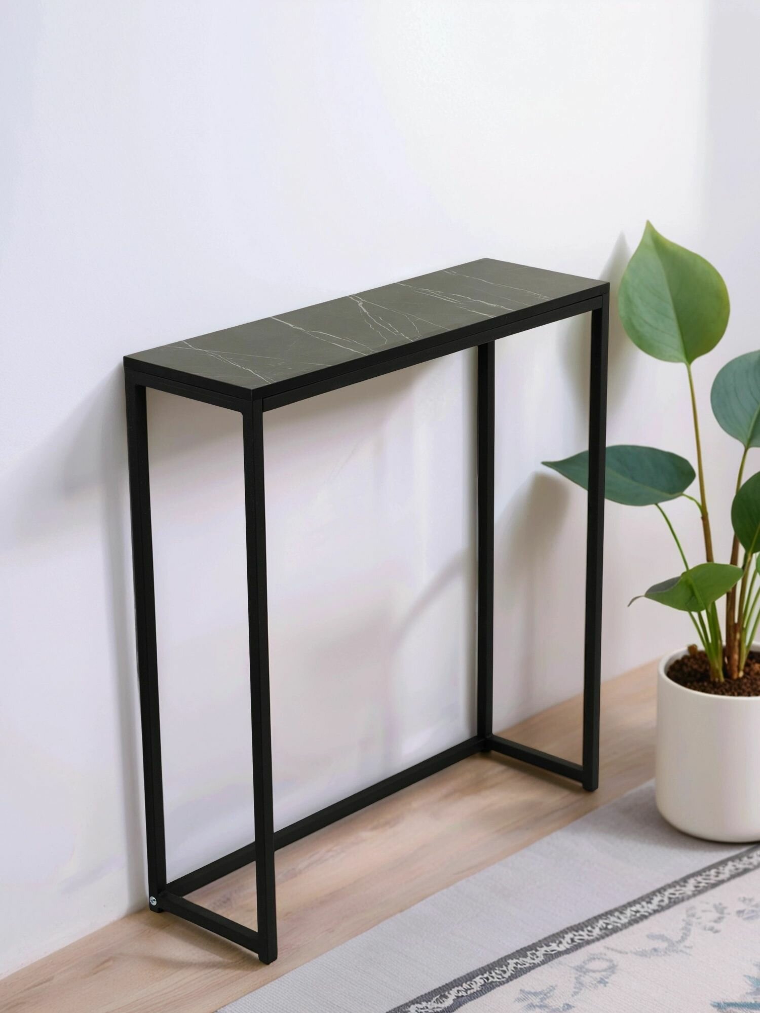 Консольный столик, Черный Мрамор, 85х90х25 см