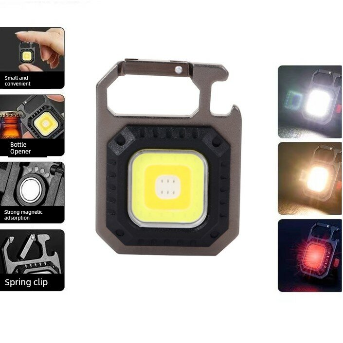 Мини-фонарик-карабин, аварийный COB-фонарик на брелок, USB-фонарик, портативный фонарик для улицы, рабочий фонарь