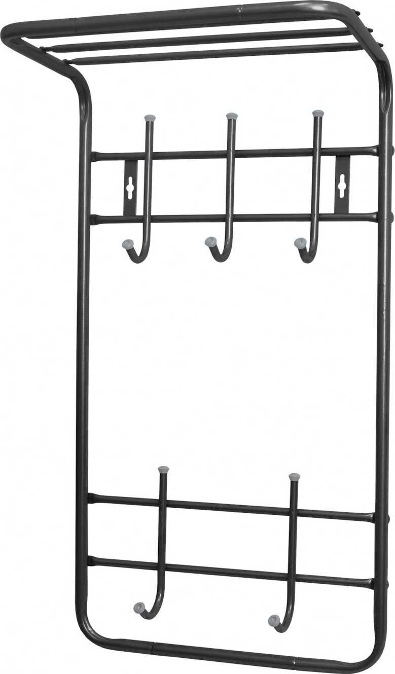 Вешалка Nika ВПТ5/Ч черная, 2-ярусная с полкой-решеткой, металлическая, 4 крючка + 2, для хранения одежды и аксессуаров