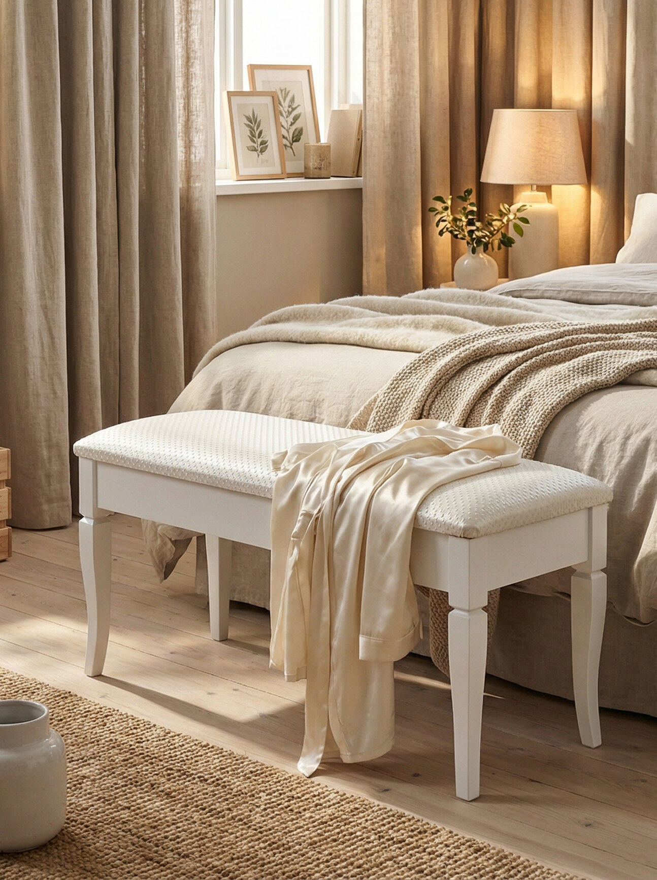 Пуфик банкетка в прихожую Мебелик с сиденьем Вивальди М с ящиком белый, ткань экокожа белый