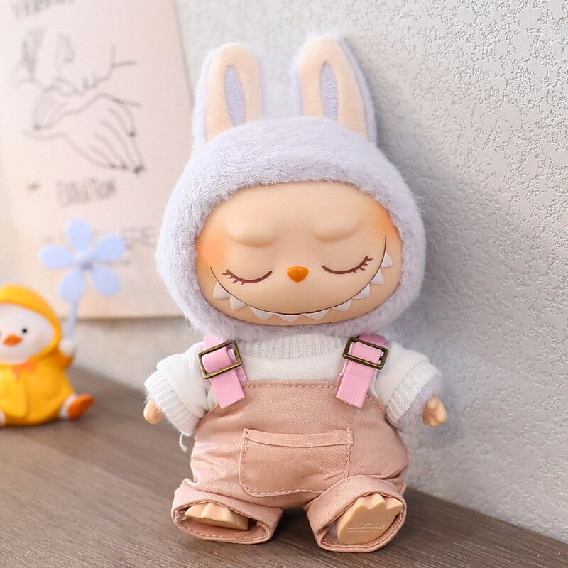 Labbu одежда эмаль 17cm одежда кукла labubu макарон подвеска одежда толстовка брюки хапка обувь Белая толстовка +