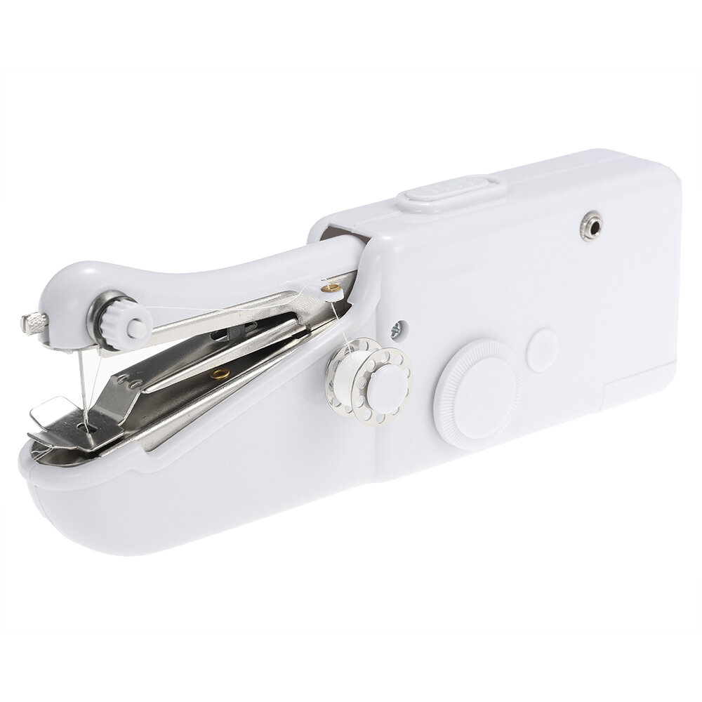 Ручная портативная мини электрос Швейная машина для дома бесконтактный быстрый швейный инструмент для ткани одежды игрушек рукоделия, белый цвет, пластик и нержавеющая сталь, одинарная нить, длина шва 2.4±0.3 мм, скорость иглы 600±50 в минуту, источник