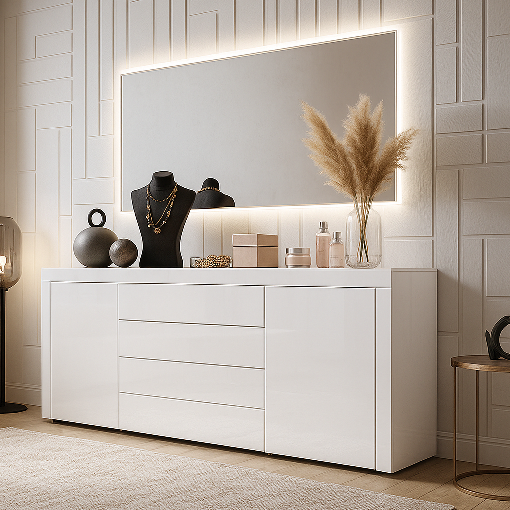 Комод "Грант", фасад глянец, без ручек, с 4 ящиками, 180 см х 72 см х 40 см