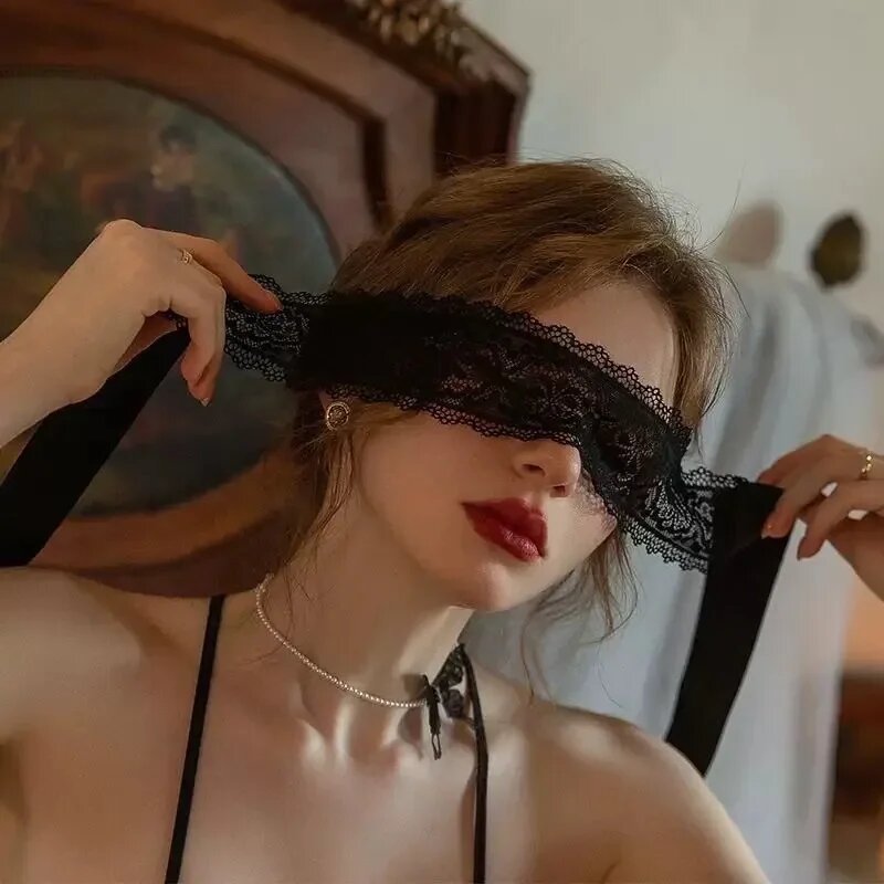 Французская кружевная маска для глаз из полиэстера Черный, черный