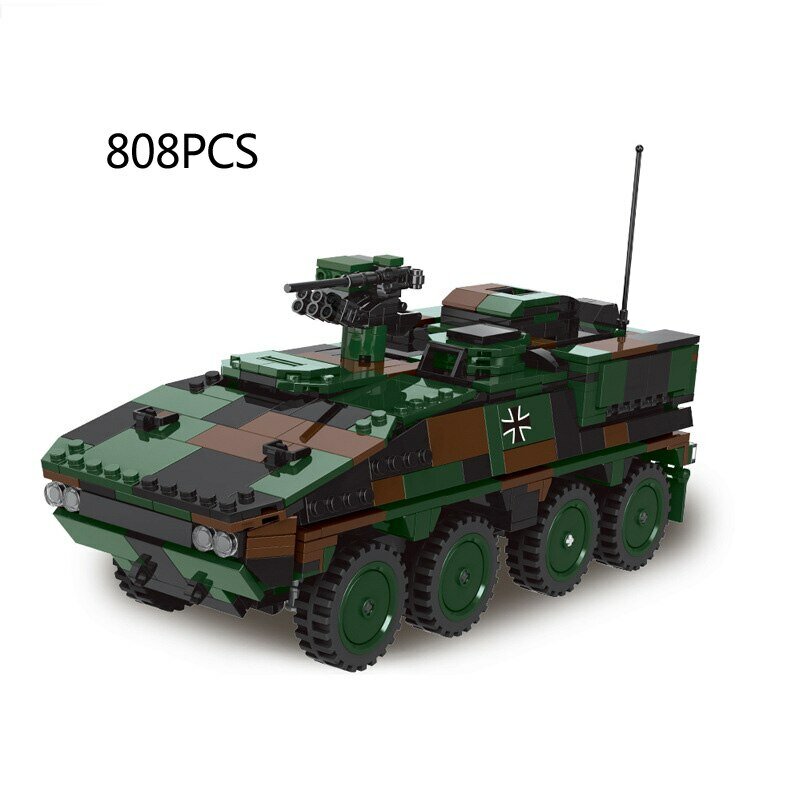 Мировая война Военный 1:30 Масштаб Бронированный автомобиль MOC BATISBRICKS BLOCK WW2 Армия кирпич GTK Месть BUNDESWEHR Транспортное средство Игрушка блок (зеленый)