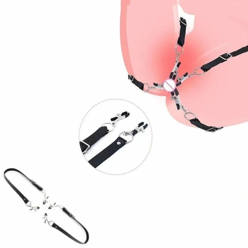 Товары для взрослых, Ремни для раздвижения половых губ с зажимами, Набор из двух штук Черный