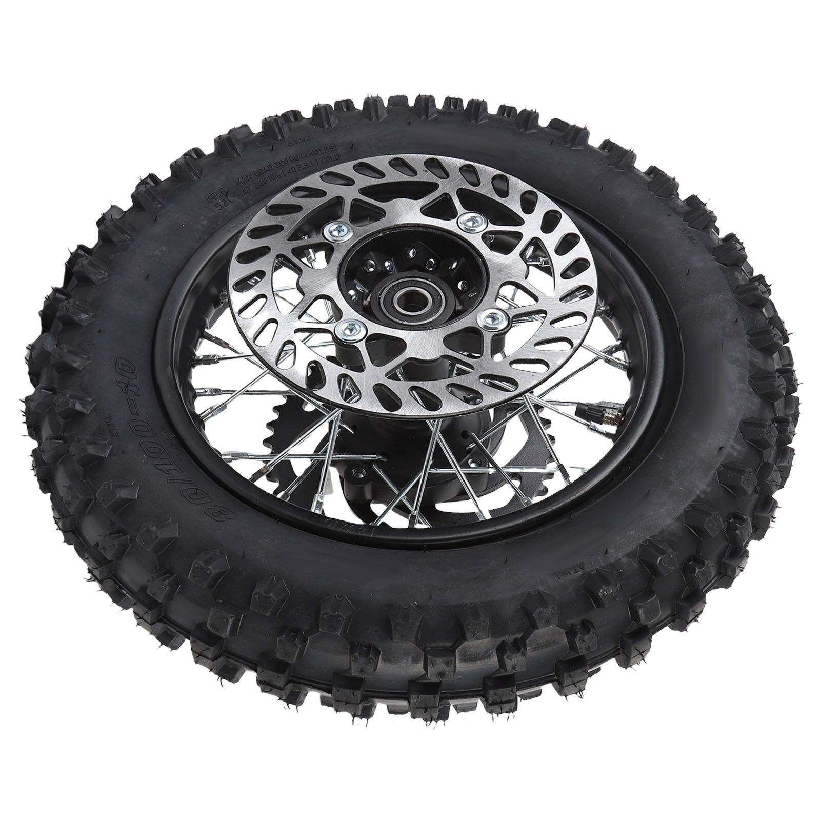 Задний обод 10 дюймов, шина 80/100-10, ось 3.00-10 15 мм и камера, в комплекте тормозной диск 190 мм, звездочка 41T.