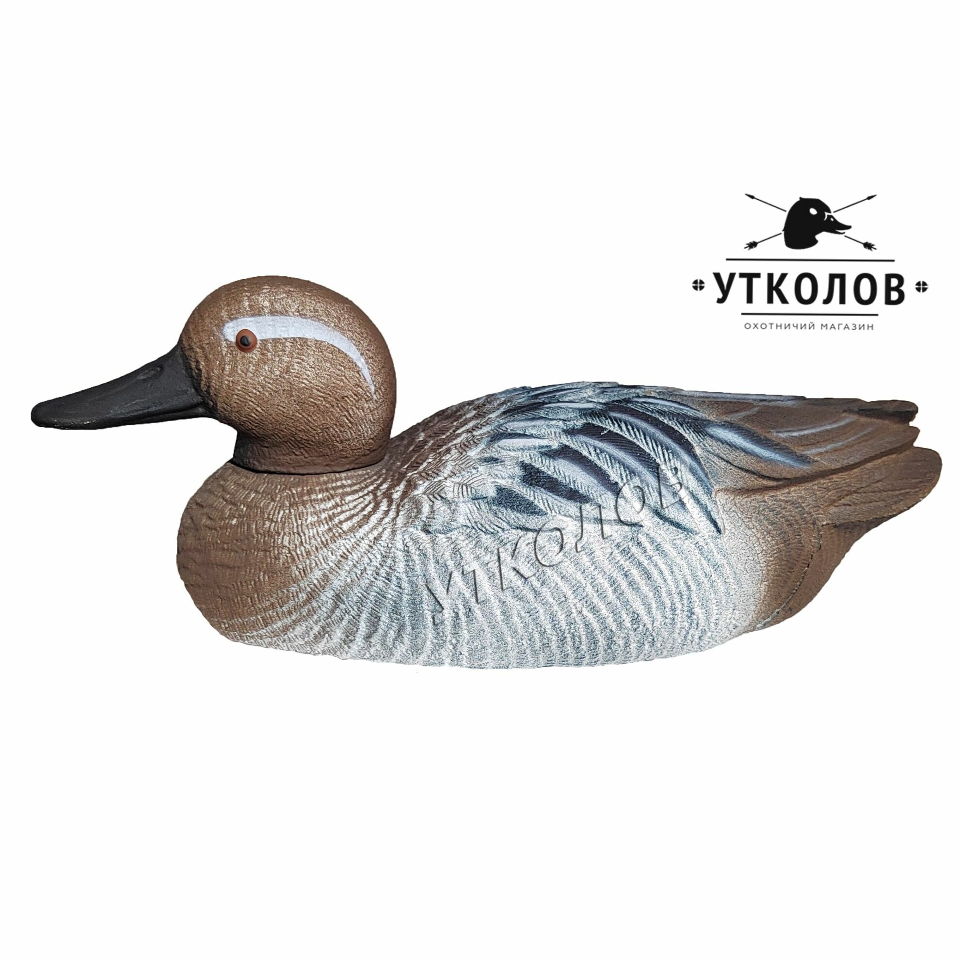 Чучело разборное утки "Чирок-трескунок селезень рельеф". Чучело для охоты. Съемная голова
