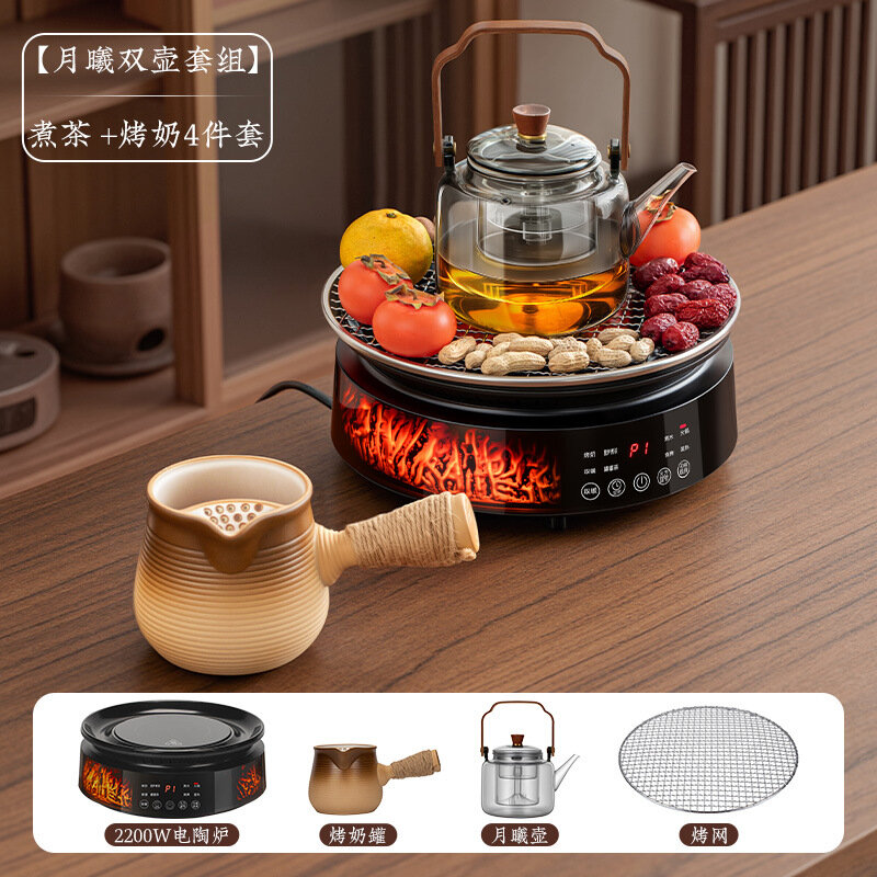 ⭐ Полноэкранный имитационный угольный электрический керамический чайник, набор для заваривания чая, стеклянный чайник, здоровый чайный котел, оборудование для заваривания чая в помещении ⭐