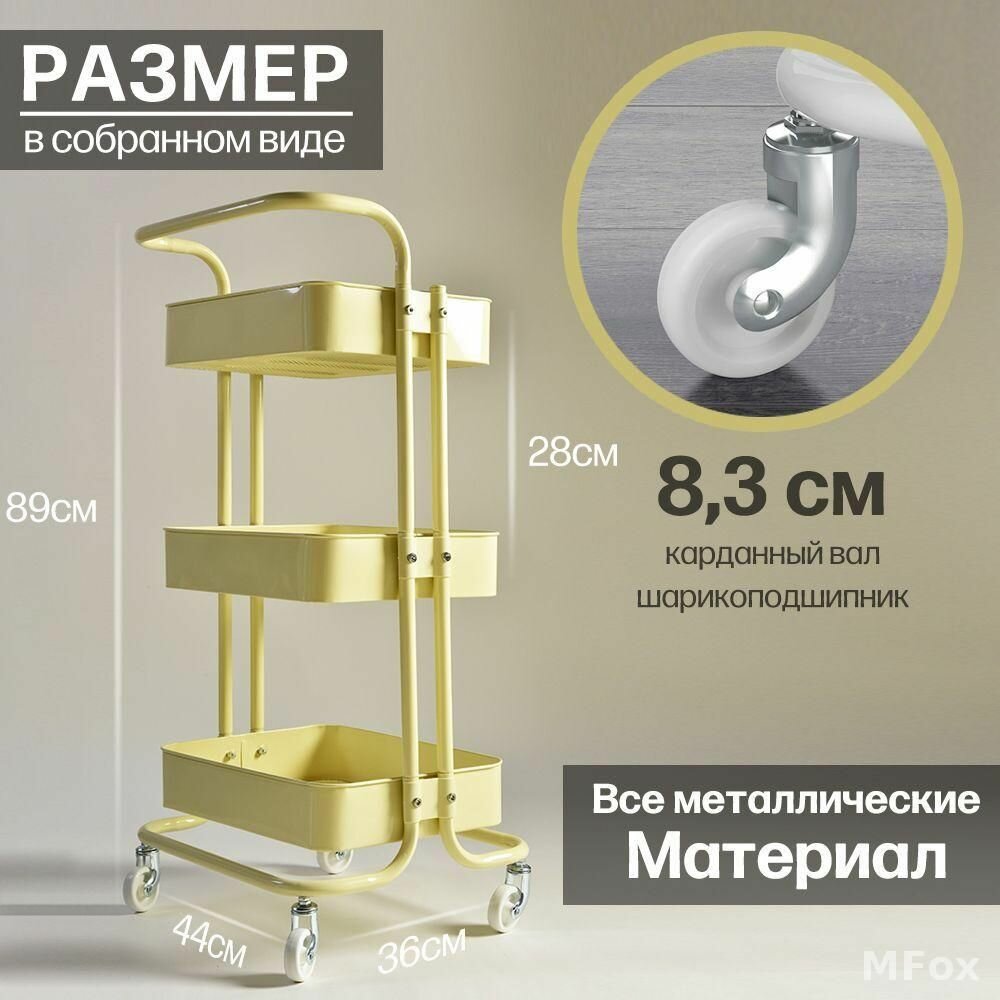 Этажерка из стали 44×36×89 см — компактная полка для хранения в кухне, ванной, прихожей и офисе, для вещей для дома