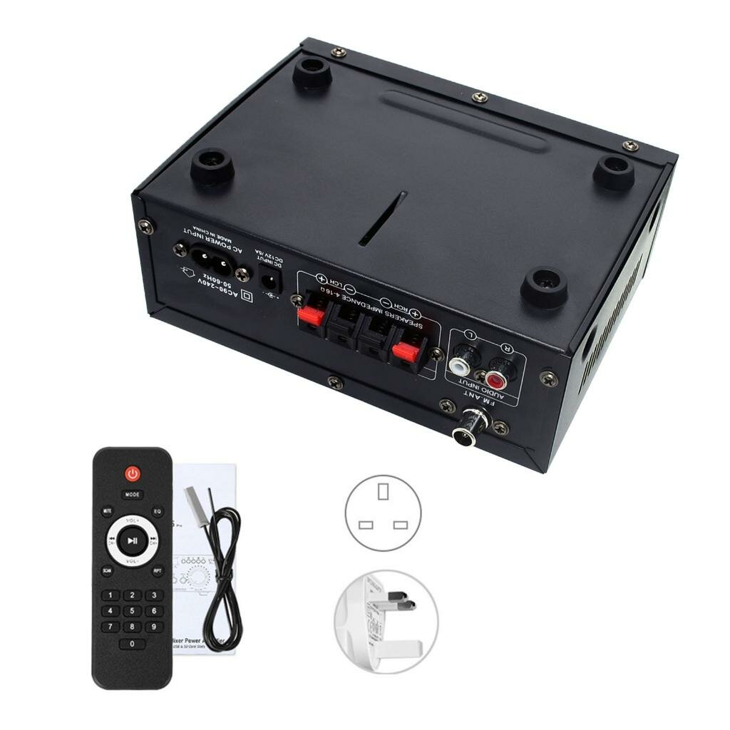 Усилитель стерео 50Вт+50Вт с Bluetooth, 2.0 канала, USB, входы, Британская вилка