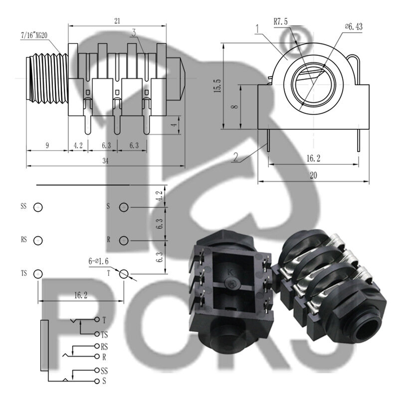 6.35 Аудио разъем разъем для наушников Монофокальный/двойной микрофон усилитель микрофона динамик разъем 6.35-637