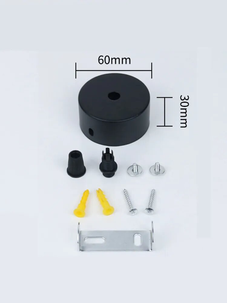 Потолочная чаша (чашка) для светильника и люстры, потолочное основание, крепление D 60 мм, H 30 мм, толщина металла 1 мм, черная матовая