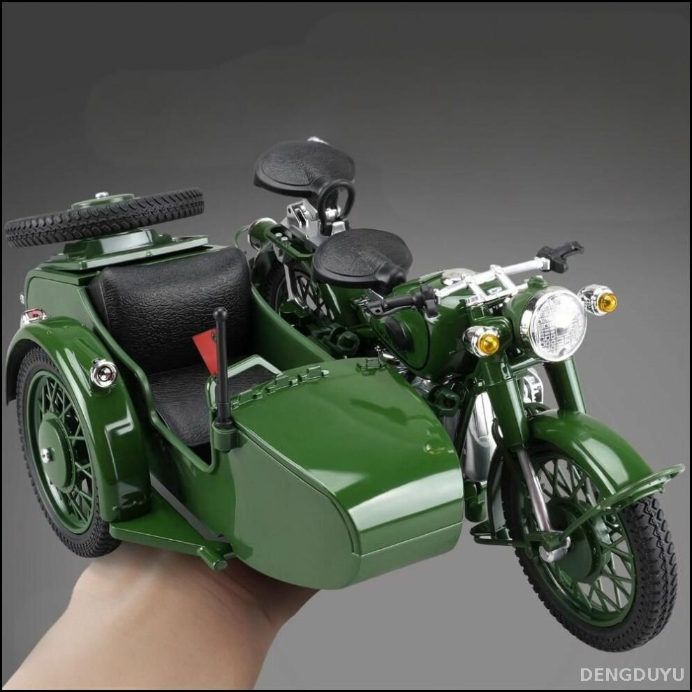 Металл трехколесный 1:10 Ural M72 USSR , Модель из металлического сплава, Со звуком и светом, Классический трехколесный