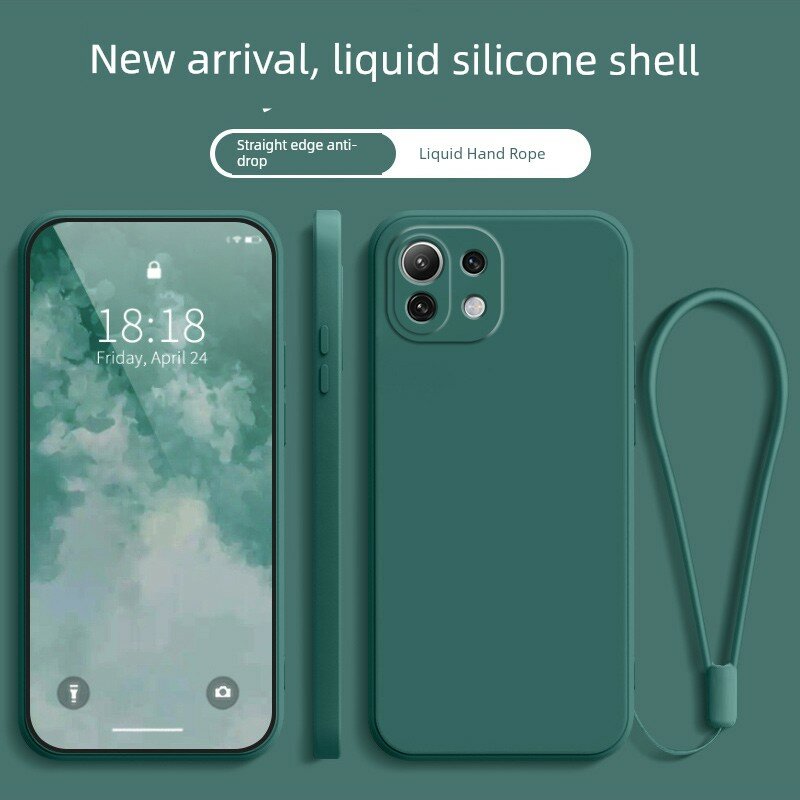 Полная защита из жидкой силикона для Xiaomi 11 Youth Edition, темно-зеленый цвет с совместимым шнуром
