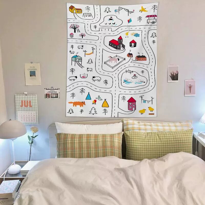 Скандинавская ретро-карта мира с мультяшными животными, настенное украшение для детской комнаты, фон для фотосессий,