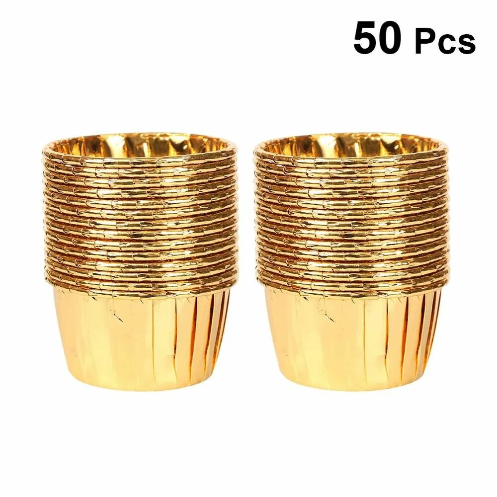 Бумажные одноразовые формы для маффинов золотистого цвета, 50 штук, для подачи десертов