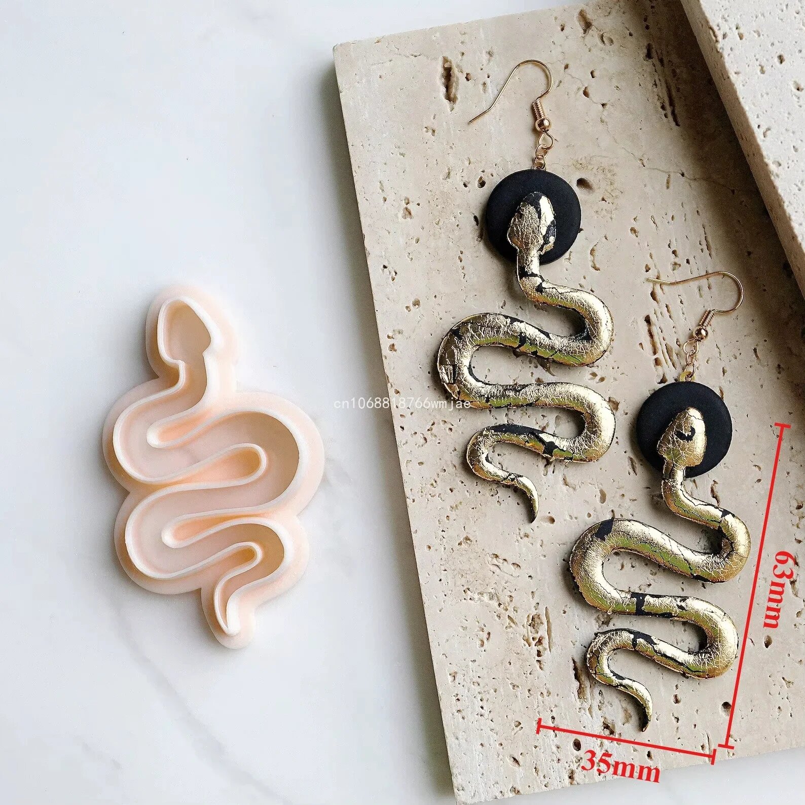 Серьги-змеи, форма для полимерной глины, 69 мм, 35 мм, Snake