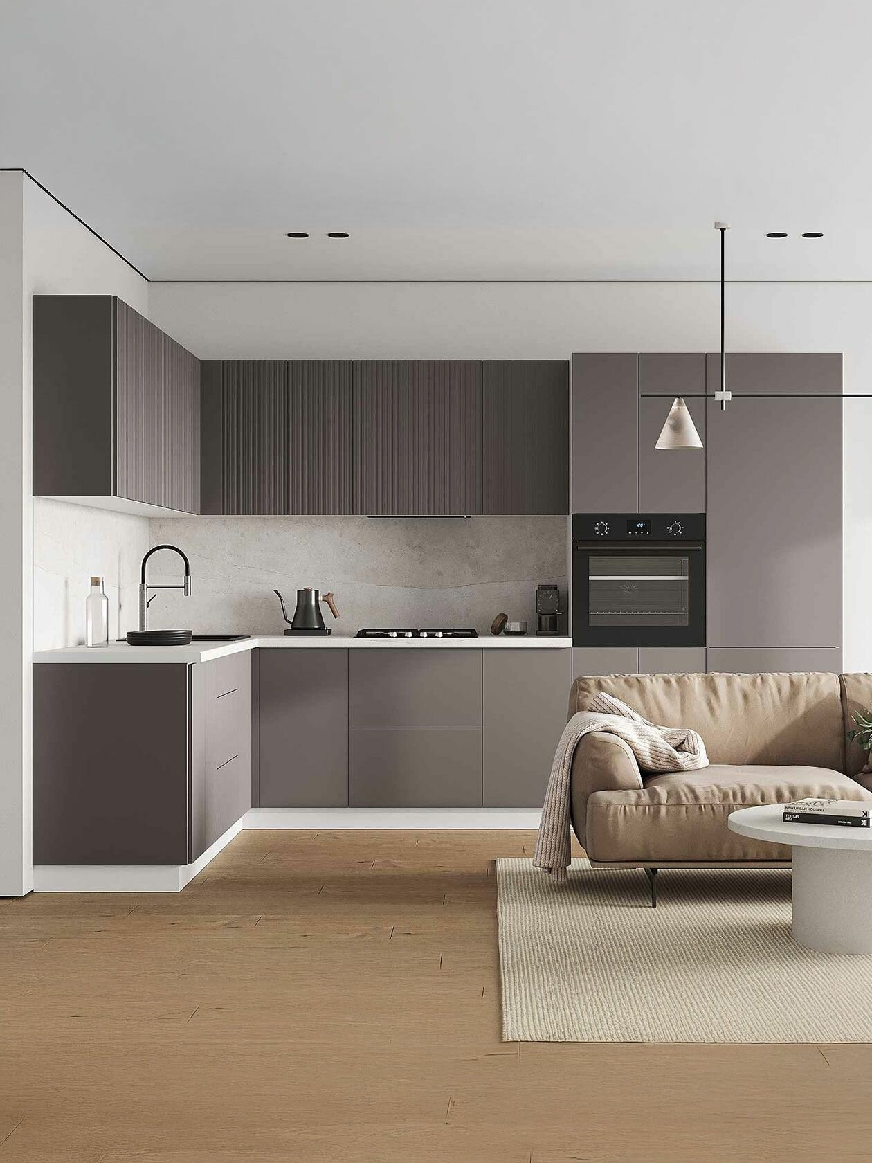 Кухонный гарнитур угловой Комби 3.2х2.2 м, мебель для дома и кухни, Белый / Грей