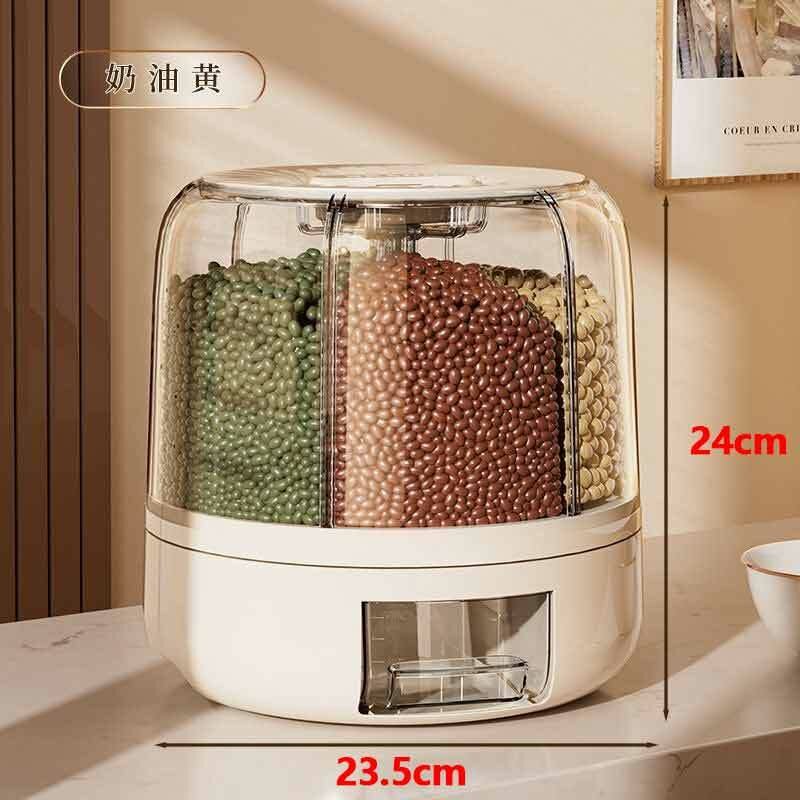 Новый рисовый контейнер для дома, вращающийся, герметичный, защищенный от насекомых и влаги, многофункциональный, с несколькими отделениями для хранения риса и муки