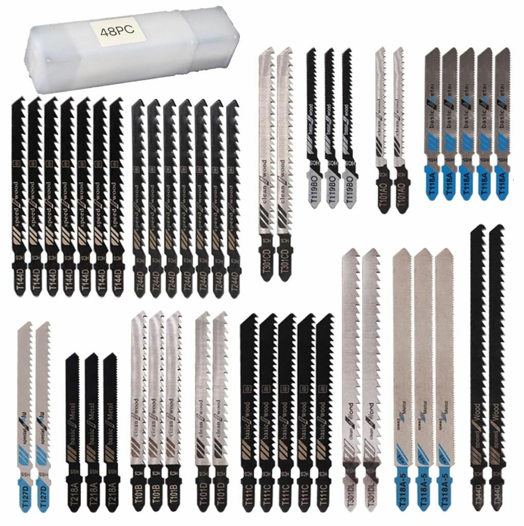 Набор пилок для лобзика T-образного хвостовика для резки дерева, пластика, алюминия высокой прочности, - набор из 48 частей