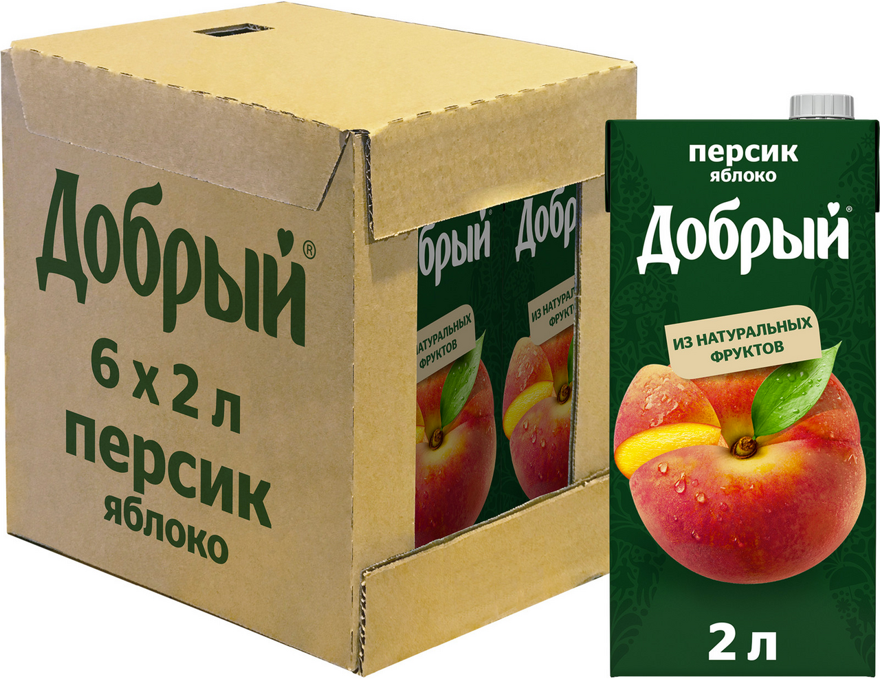 Добрый 2л. Яблоко-Персик (нектар)/6шт. Добрый Сок Производство - Россия